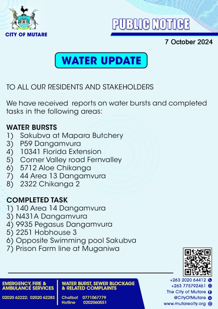 WATER UPDATE – Mutare City