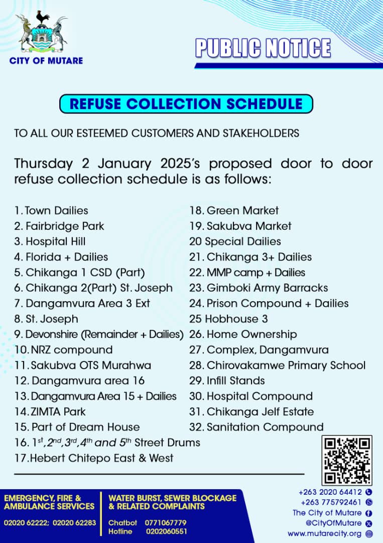 Refuse collection 2 Jan 2025 - Mutare City
